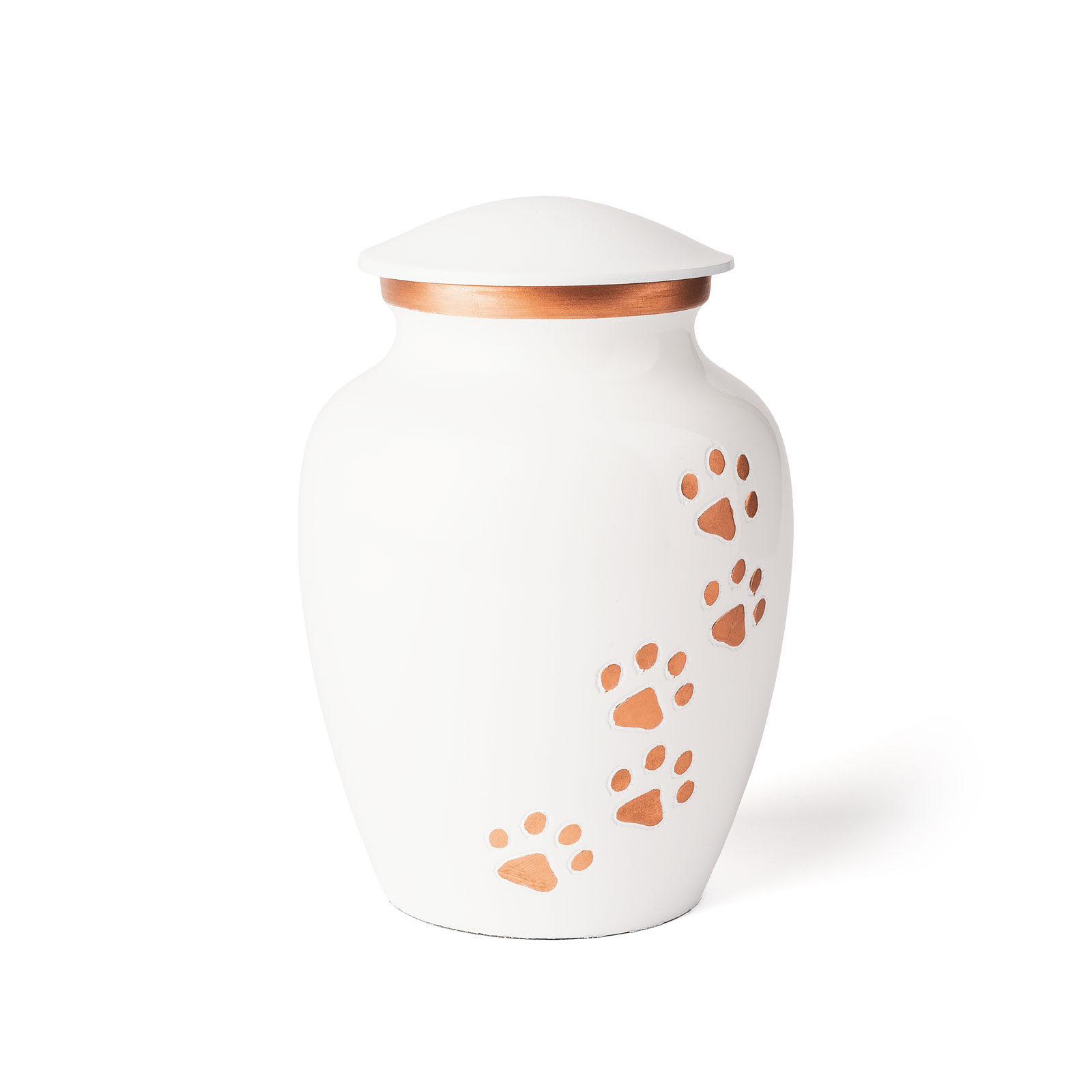 White And Rose Gold Metal Urn $170-195 | Pets at Peace Central West